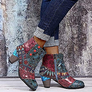 justHIGH Women's Closed Round Toe Suqare Heels Zipper Short Booties Chunky Ankle Bootie Shoes