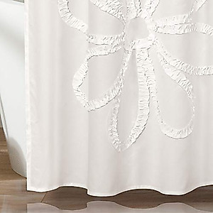 Lush Decor White Ruffle Flower Polyester Shower Curtain, 72" x 72"