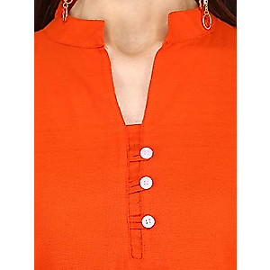 Ramkudi Indian Women's Plain Cotton Kurti Orange Top