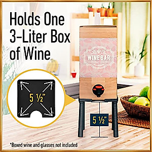 Wine Box Stand Drink Dispenser for One-Hand Pouring - Display Boxed Wine Dispenser for Stemless Glasses - Easy to Assemble Wine Holder Stand - Wine Accessories - Drink Dispensers for Parties - 3L Box