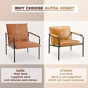 ALPHA HOME Accent Chair Sofa Chair Lounge Chair with Metal Leg for Home Office Study Living Room Vanity Bedroom,Brown