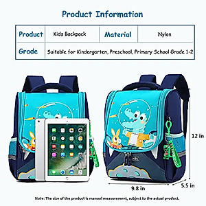 Qckarobe Toddler Backpack for Boys, Small Backpack for Little Kids, Kindergarten Backpack Preschool Bookbag for Boy 3-6, Lightweight Cute Crocodile Schoolbag Blue Children Travel Bag 12''