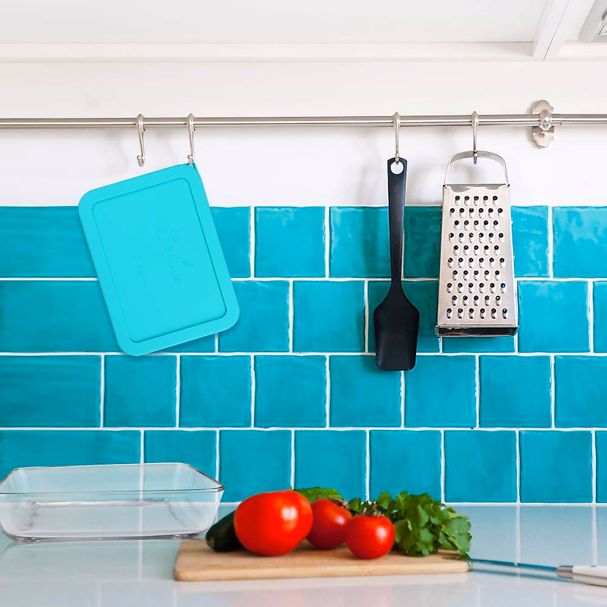 Sophico 3 Cup Rectangle Silicone Storage Cover Lids Replacement for Pyrex 7210-PC Glass Bowls, Container not Included (MINT, 2 Pack)