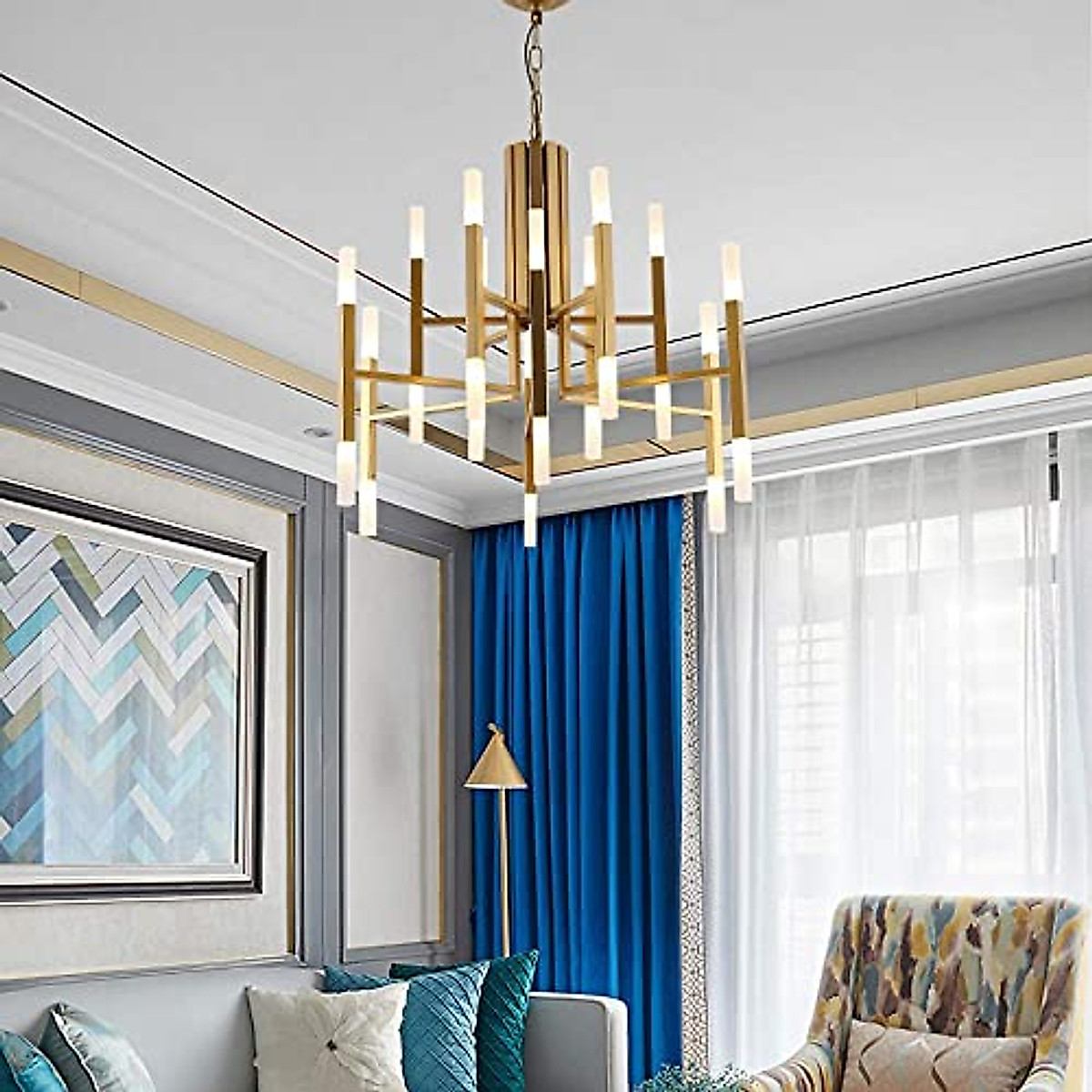 BOKT Modern Gold LED Sputnik Chandelier Mid Century Brushed Brass 24-Lights Round Chandelier Pendant Light Kitchen Island Vintage Industrial Flush Mount Ceiling Light Fixture