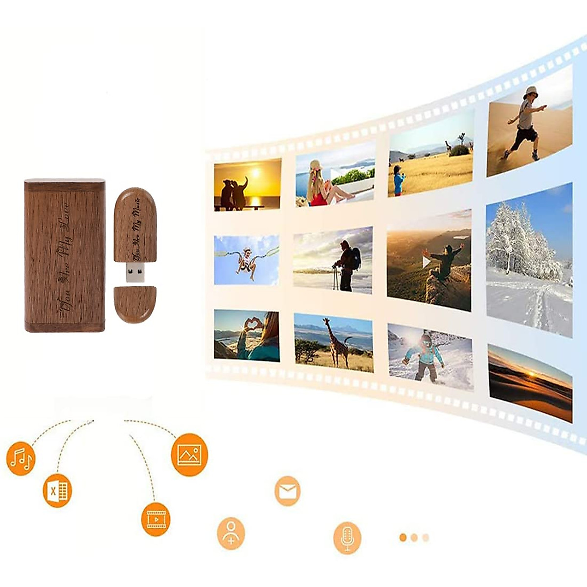 ZLP Customized Gift Wooden 64GB USB 2.0 Flash Drive Memroy Stick Disk Super Speed Thumb Drive Jump Drive and Box Logo Gift Commemorative Custom for Birthday Wedding 64G Walnut