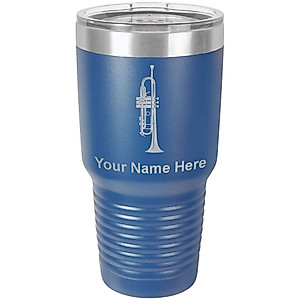 LaserGram 30oz Vacuum Insulated Tumbler Mug, Trumpet, Personalized Engraving Included (Dark Blue)