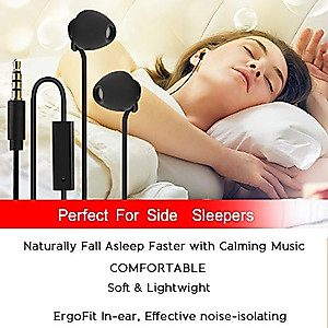 Ururtm Sleeping Headphones Earphones, Soft Comfortable Silicone Noise Isolating Earbuds with Mic Earplugs for Nighttime, Insomnia, Travel, Sport, Meditation & Relaxation (Black)