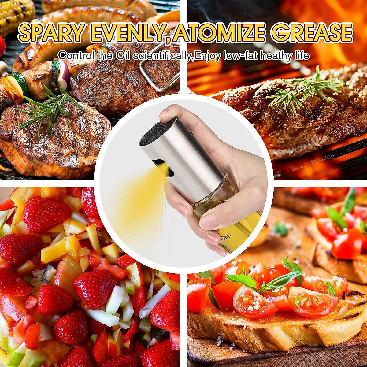 hotder Oil Sprayer for Cooking 2 Pack, Oil Sprayer Olive Oil Sprayer, Glass Oil Mister 100 ML Cooking Oil Sprayer with Brush Oil Dispenser Oil Spray Bottle for Kitchen, Air Fryer, Grilling and BBQ