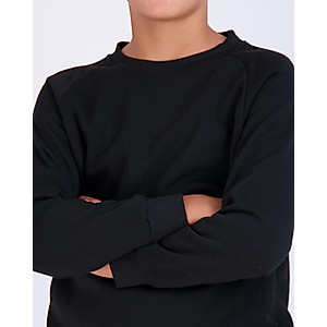 Real Essentials 3 Pack Boys Sweatshirts Fleece Youth Classic Crew Neck Tops Long Sleeve Warm Soft Pullover Uniform Sweaters Girls Teen Kids T Shirts Ninos Green Navy -Set 3, L (10/12)