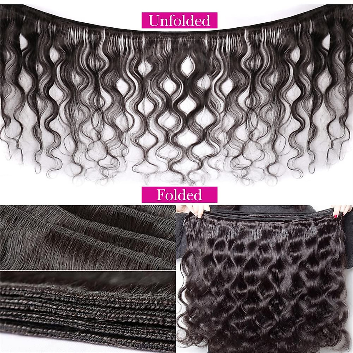 Aopusi Human Hair Bundles with Closure (22 24 26+20，Free Part) Body Wave Bundles with Lace Closure Brazilian Human Hair Weave Bundles with Closure Virgin Hair Weft 150% Density Natural Color