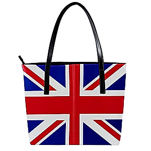 United Kingdom Flag Tote Bag for Women Girls, Leather Shoulder Bag with Inside Pockets, Zip Top Handbags