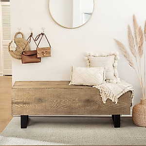 COSIEST Patio Log Bench, 48.4 x 11.8” Outdoor Bench, Rectangular MgO Garden Bench, Rustic Bench for Yard or Lawn, Light Oak