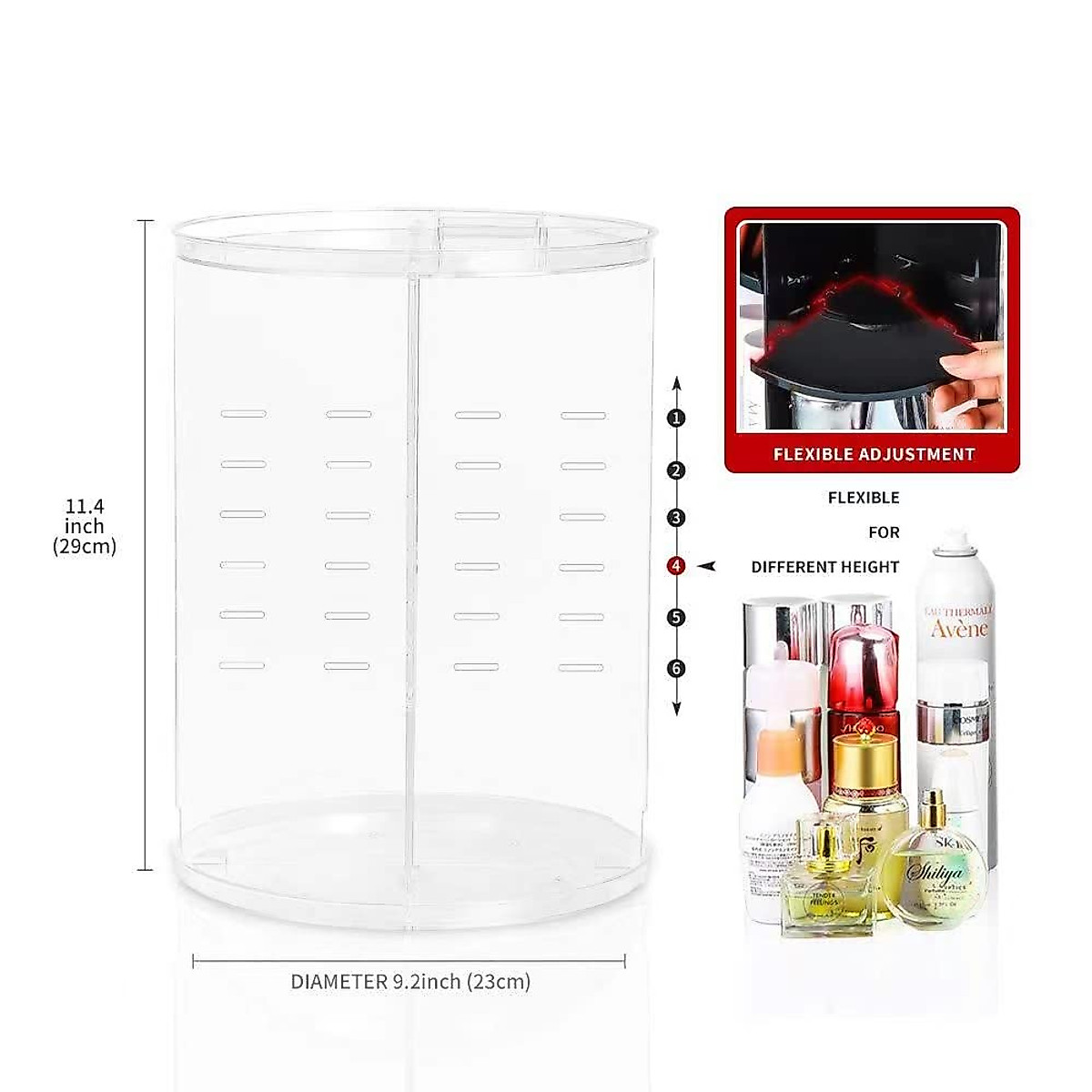 KLGO 360 Spinning Makeup Organizer, Lazy Susan Rack Cosmetic Carousel Storage Shelf, Great for Countertop and Bathroom, Clear