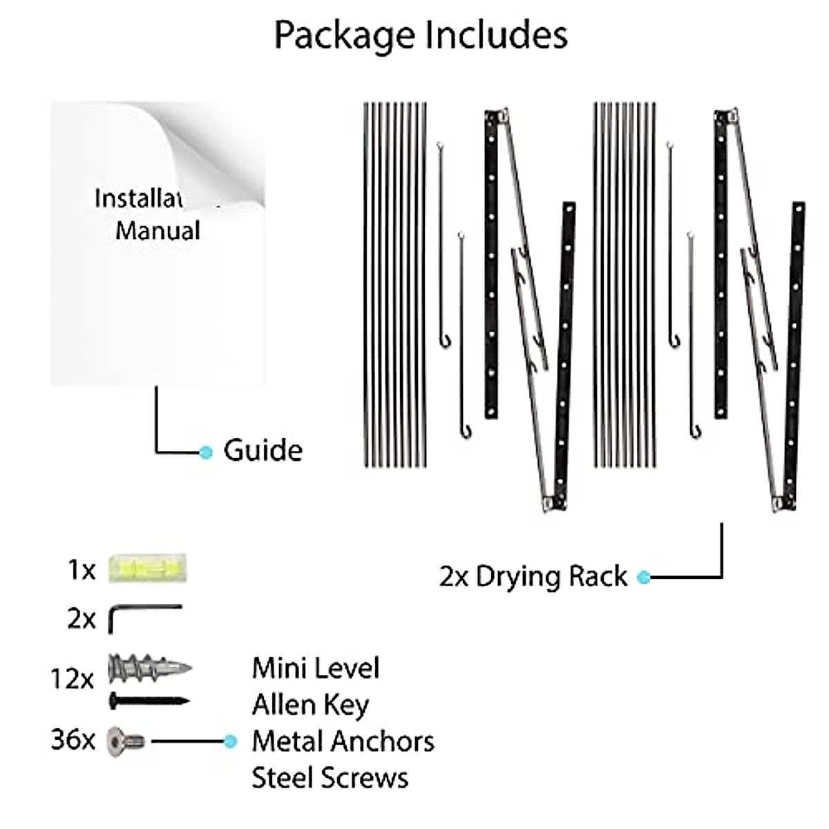 brightmaison Wall Mount Clothes Drying Rack & Laundry Room Organizer, 6.5 Yards Drying Capacity Stainless Steel Silver Set of 2 Laundry Rack
