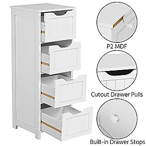 Yaheetech Bathroom Floor Cabinet, Wooden Side Storage Organizer, 4 Drawers Free-Standing Cabinet for Bathroom/Hallway/Living Room, White