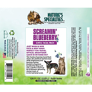 Nature's Specialties Screamin' Blueberry Dog Gentle Facial Wash for Pets, Natural Choice of Professional Groomers, Optical Brightener, Made in USA, 7.5 oz