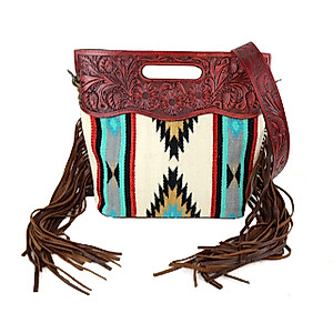 American Darling Aztec Cross Body with Red Tooled Leather ADBG247RedLeather, White