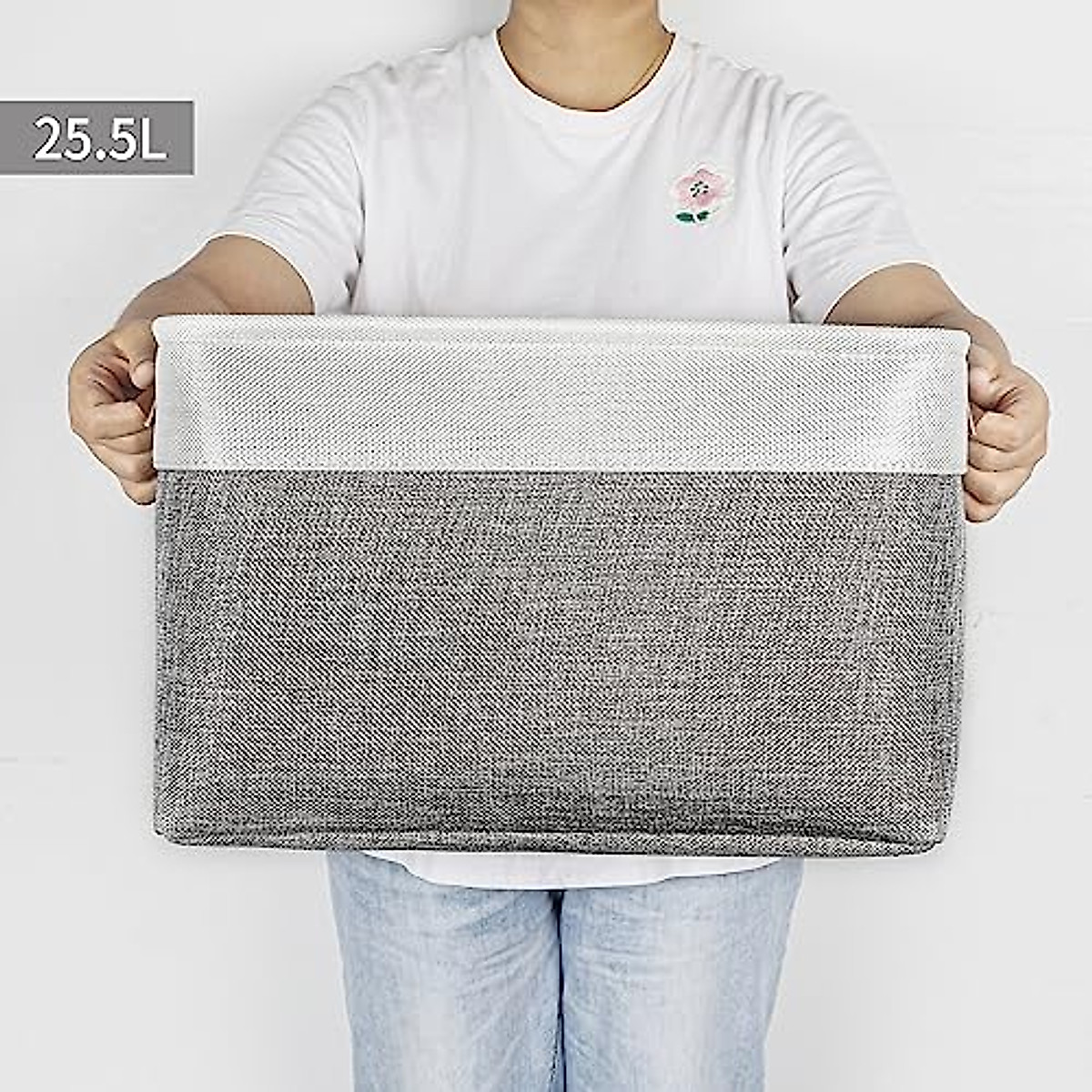 Bagnizer Storage Bins Large Fabric Storage Baskets for Shelves 3 Pack, Decorative Linen Closet Baskets with Handles for Organizing, Shelf, Toys, Clothes, Home, Office, Nursery, 15x11x9.5Inches (Grey&White)