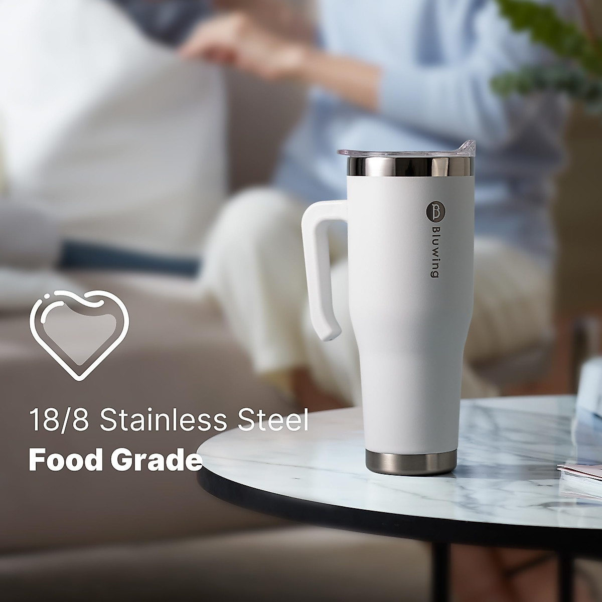 Bluwing 40 oz Tumbler with Handle and Straw-Stainless Steel Double Wall Insulated Tumbler with Leak Proof Lid, Vacuum Travel Ice Coffee Mug Cup(Navy)