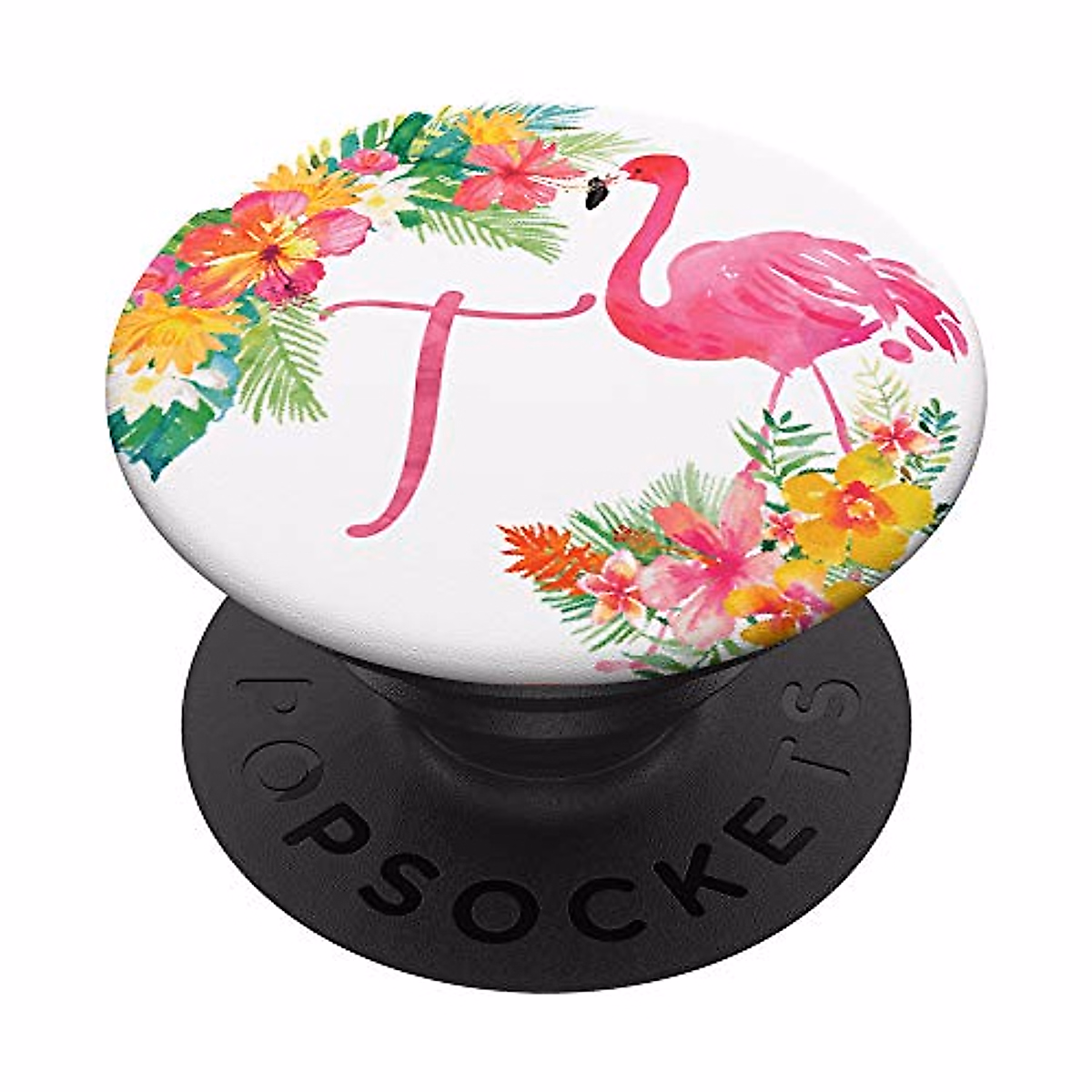 Flamingo Tropical Hot Pink Monogram Name Initial Letter T PopSockets PopGrip: Swappable Grip for Phones & Tablets