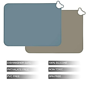 PandaEar 2 Pack Silicone Placemats for Baby Kids, Food Grade Non-Slip Eating Table Mats Portable Toddler Placemats for Dining Table & Restaurants -Blue & Brown