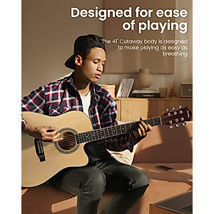 Moukey 41" Acoustic Guitar for Beginners Adults 4/4 Guitarra Acustica with Chord Poster, Gig Bag, Tuner,Steel Strings, Capo, Strap, Natural