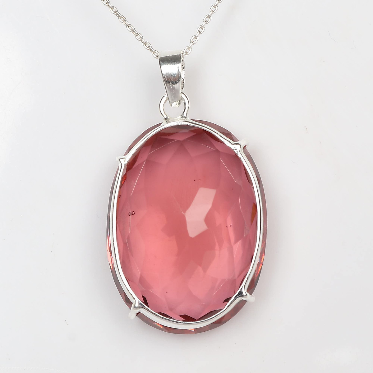 GEMHUB 19.39 Gram Oval Shape Alexandrite Gemstone Pendant Without Chain Sterling Silver Pendant Without Chain Faceted Oval Cut