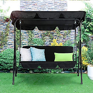 Esright Outdoor Patio Swing Chair, Canopy Porch Swing with Removable Cushion and Weather Resistant Powder Coated Steel Frame, Suitable for Patio, Garden, Poolside, Balcony, Backyard
