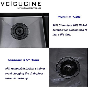 VCCUCINE Black Undermount Bar Sink, 10 x 18 Inch RV Small Kitchen Sink, Handmade Stainless Steel Wet Bar Sink, Outdoor Single Bowl Prep Sink with Dish Grid & Drain