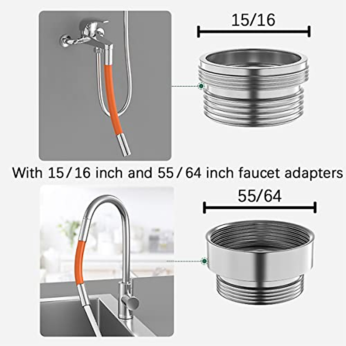 Faucet Extension Tubes Flexible for Kitchen Sink 360 Degrees Flexible Leader Hose 720 Degree Fixation in any Position Faucet Aerator Extension Device Sink Faucet Sprayer Attachment Faucet Hose (50cm)