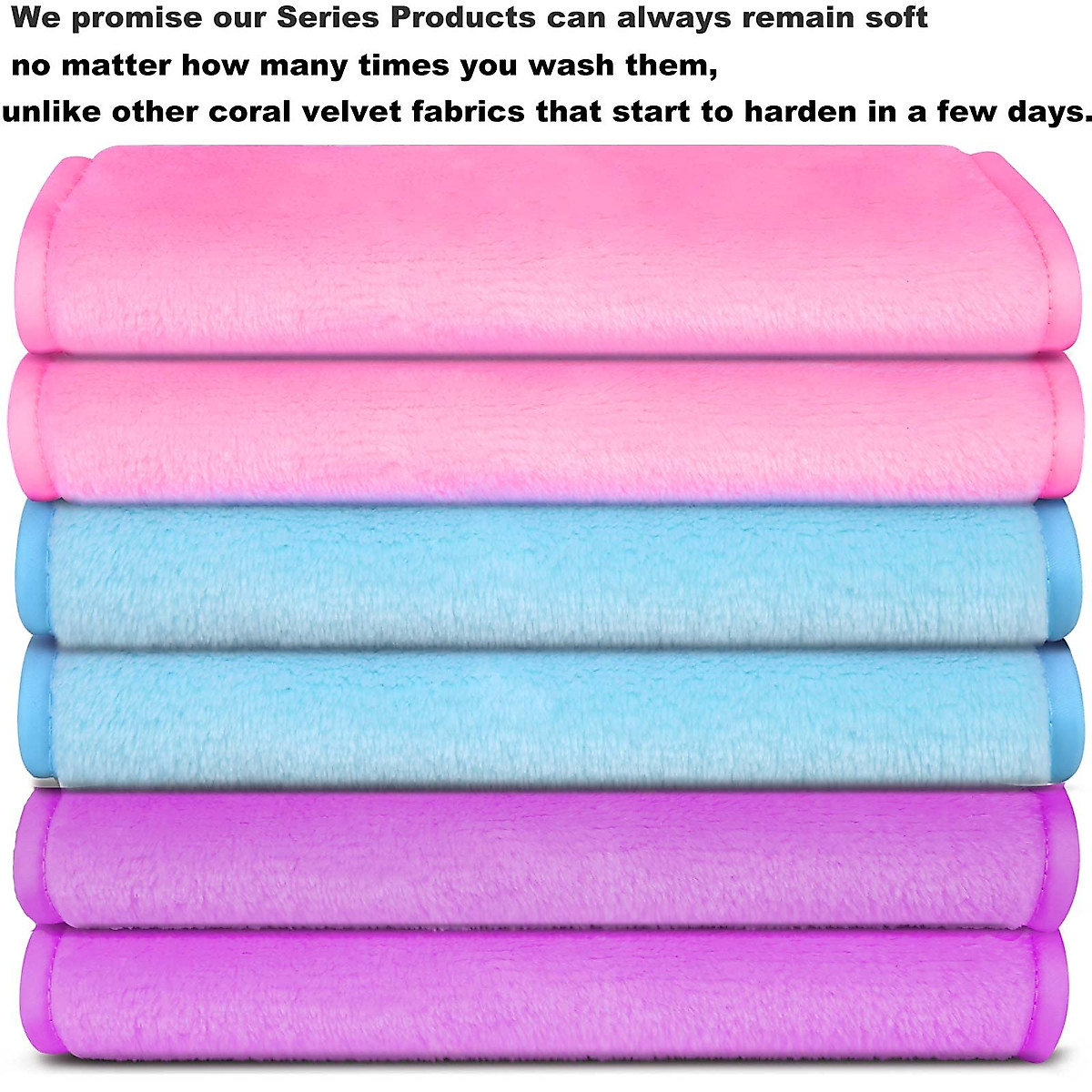 Makeup Remover Face Towels, Reusable Makeup Remover Cloths (6 packs), Makeup Remover Towel Reusable Microfiber Cleansing Towel 12 inch X 6 inch- Pink Blue Purple