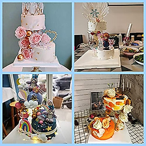 QPEY Cake Sticks Support Rods with Cake Board Drums,White Plastic Cake Separator Plates for Chic Multi-Tiered Cake in the Party,Wedding,Birthday,4PCS Plates with 32 PCS Rods