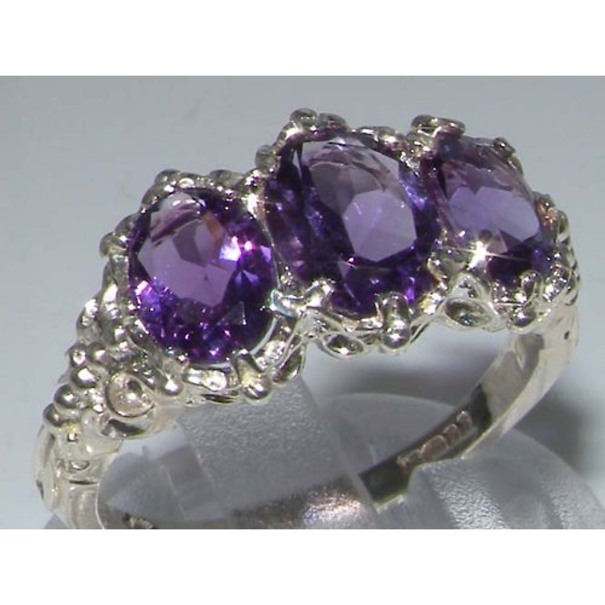 925 Sterling Silver Real Genuine Amethyst Womens Promise Ring - Size 9