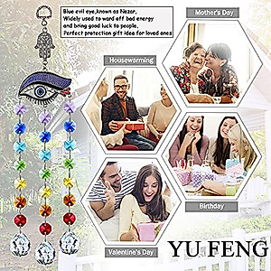Hanging Crystals Suncatcher Ornament with Hamsa Hand Evil Eye Charm Pendant Stained Glass Beads for Window Garden Decoration
