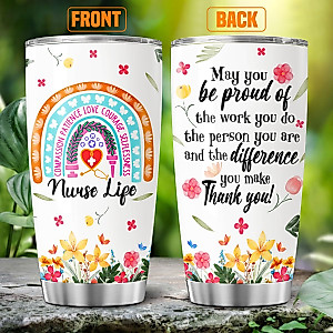 JENOIS Cups Nursing Week For Tumblers School Nurses Women Coffee, Nurse Life Motivational, Tumbler 20 Oz With Lid And Straw, Nurse Gifts