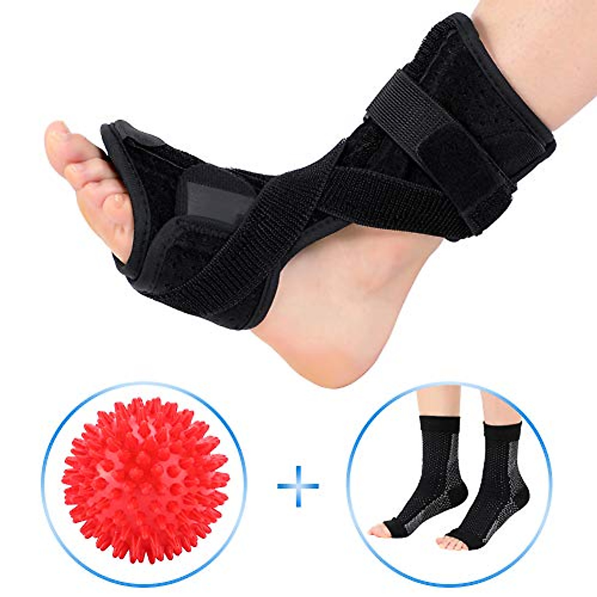 Yosoo Health Gear Plantar Fasciitis Night Splints, with Compression Socks and Spiky Ball, Orthotic Drop Foot Support Brace for Achilles Tendon, Drop Foot and Tendonitis, Fits Left Right Women Men