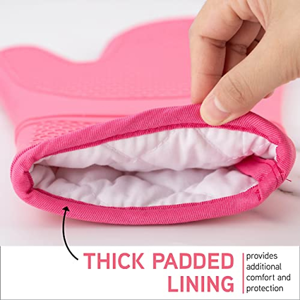 COOK WITH COLOR Silicone Oven Mitts- Heat Resistant Gloves with Soft Quilted Lining Oven Mitt Pot Holders for Cooking and BBQ, Pink, Oven Mitt