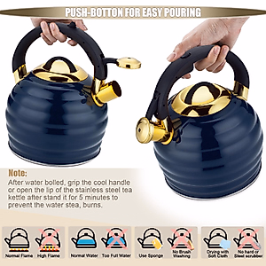 Tea Kettle for Stove Top Whistling Teapot, 3.2Q Tea Pot Stainless Steel Teakettle with Heat Proof Ergonomic Handle