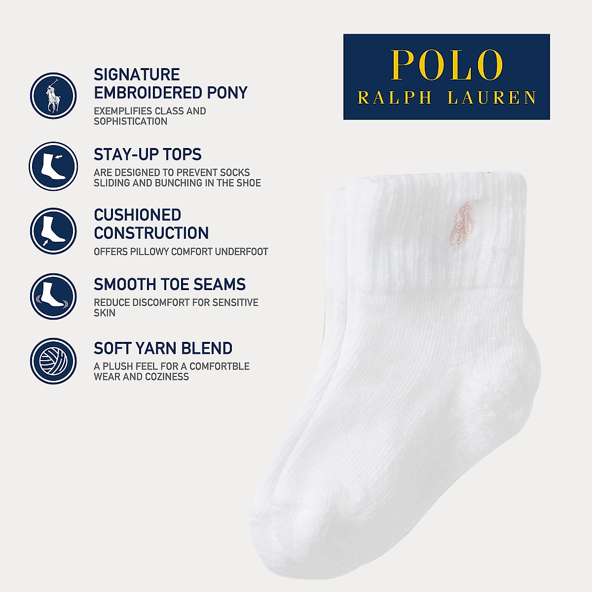 Polo Ralph Lauren Baby Girl's Sport Quarter 6-Pack (Infant) White Kids' Shoe Size 18-24 Months