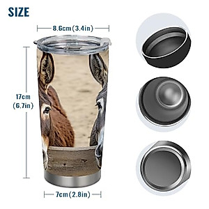 QWEUIOP 20oz Insulated Travel Coffee Mug Two Funny Donkeys Stainless Steel Tumbler with Lid Double Wall Vacuum Coffee Cup For Hot and Cold Drinks13957