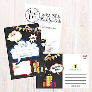 Hadley Designs 25 Chalkboard Kids Thank You Cards, Fill In Thank You Notes For Kid, Blank Personalized Thank Yous For Birthday Gifts, Stationery For Children Boys and Girls