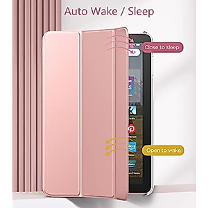 MoKo Case Fits All-New Amazon Kindle Fire HD 8 & 8 Plus Tablet(12th Generation/10th Generation, 2022/2020 Release) 8",Trifold Stand Cover with Translucent Backshell with Auto Wake/Sleep,Rose Gold