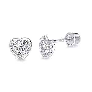 Wellingsale 14K White Gold Polished Heart Stud Earrings With Screw Back