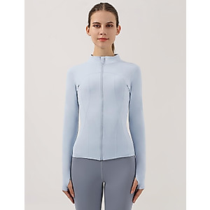 Locachy Women's Slim Fit Full Zip Athletic Running Sports Workout Jacket with Pockets Style 02 Light Blue S