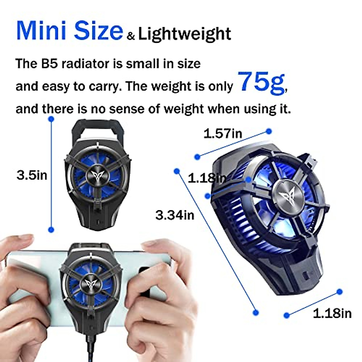 Flydigi B5 Back Clip Wired Phone Cooler, Portable Radiator for 2.63-3.5Inch, Upgraded 10-15W Higher Power Intelligent Frequency Conversion Temperature Control, Larger Cooling Area, Quieter