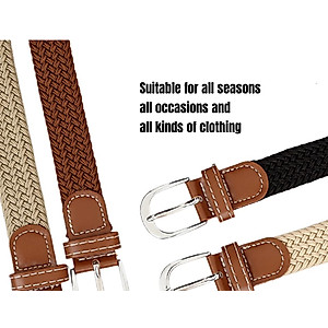 3 pcs Elastic Stretch Woven Belt with Classical Colors for Jeans Braided Belt for Golf Casual Pants (Classical Buckle)