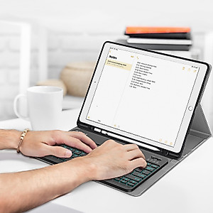 Fintie Keyboard Case - 2017/2015 iPad Pro 12.9 inch (Old Model) 1st & 2nd Gen Case, Soft TPU Protective Cover, [7 Color Backlit] Magnetically Detachable Wireless Bluetooth Keyboard, Composition B