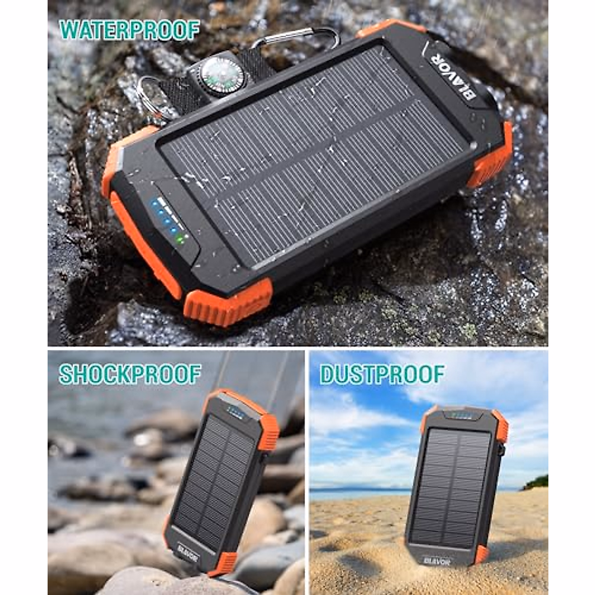 2 Pack 𝙐𝙥𝙜𝙧𝙖𝙙𝙚 Solar Powered Cell Phone Charger with Super-Strong Magnets 10,000mAh Waterproof Bakcup Battery for Camping (Green+Orange)