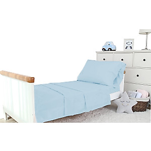 3-Piece 100% Cotton Toddler Sheet Set,One Fitted Sheet, Flat Sheet and Envelope Pillowcase, Toddler Bed Set,Crib Sheets Set,Mini Crib Sheets-Light Blue Solid