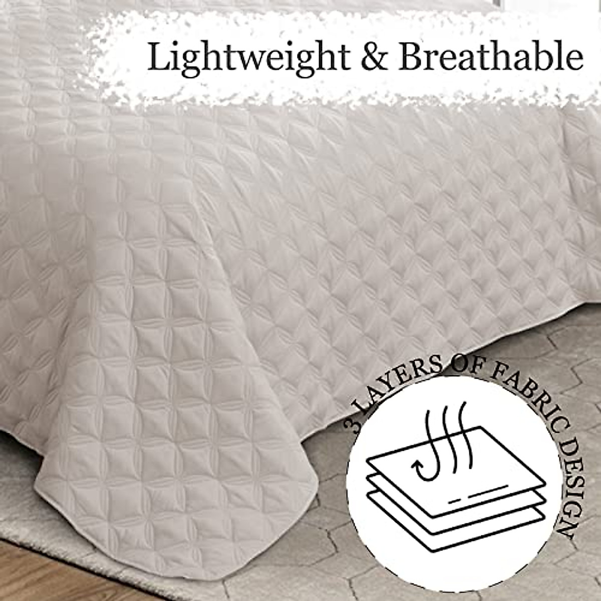 Exclusivo Mezcla Bed Quilt Set Queen Size for All Seasons, Stitched Pattern Quilted Bedspread/ Bedding Set/Coverlet with 2 Pillowshams, Lightweight and Soft, Bone